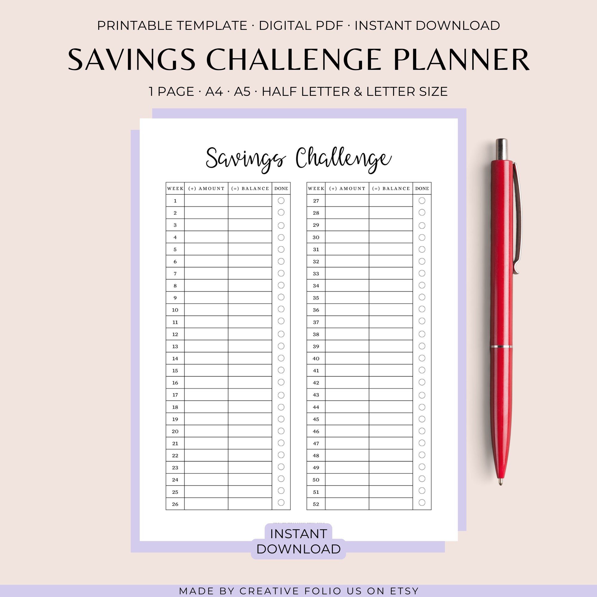 Savings Challenge Printable Budget Planner Digital Binder - Etsy