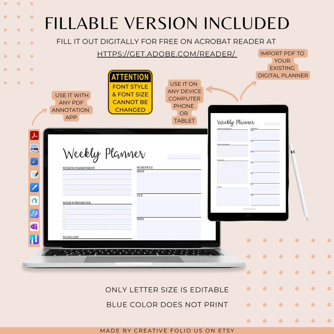 Weekly Planner, Printable Planner A5/a4/half Letter/letter Size ...