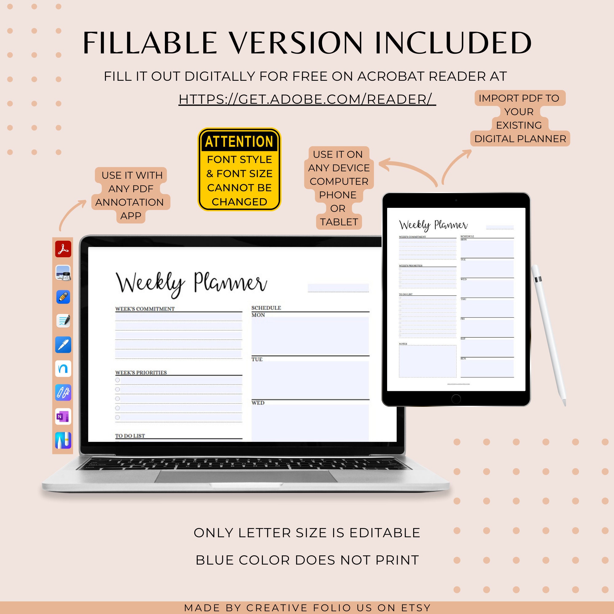 Weekly Planner, Printable Planner A5/a4/half Letter/letter Size ...