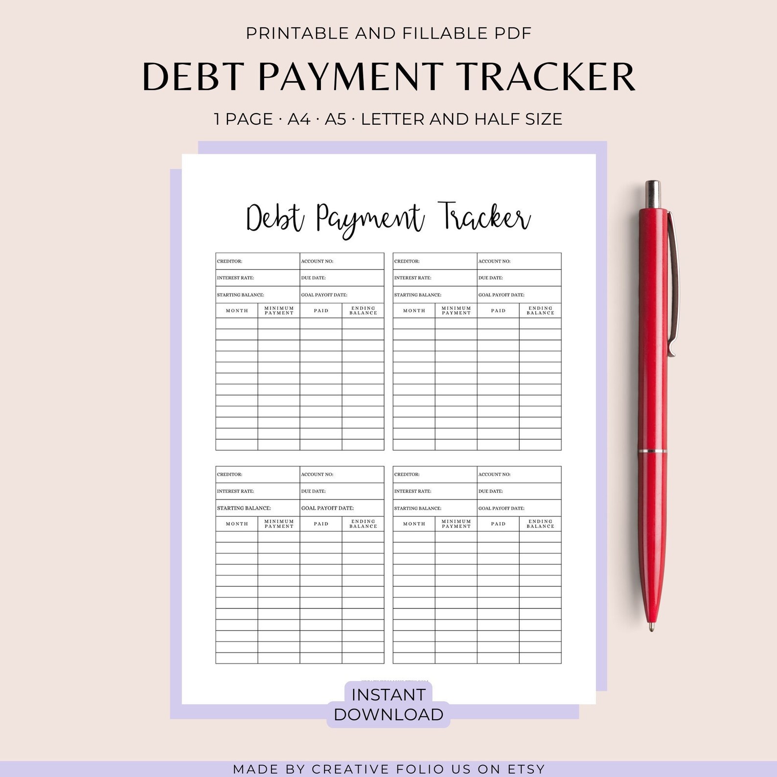 Debt Payment Tracker Printable, Debt Payment Log, Debt Payoff Log, Debt ...