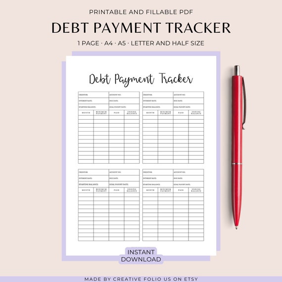Debt Payment Tracker Printable Debt Payment Log Debt Payoff - Etsy