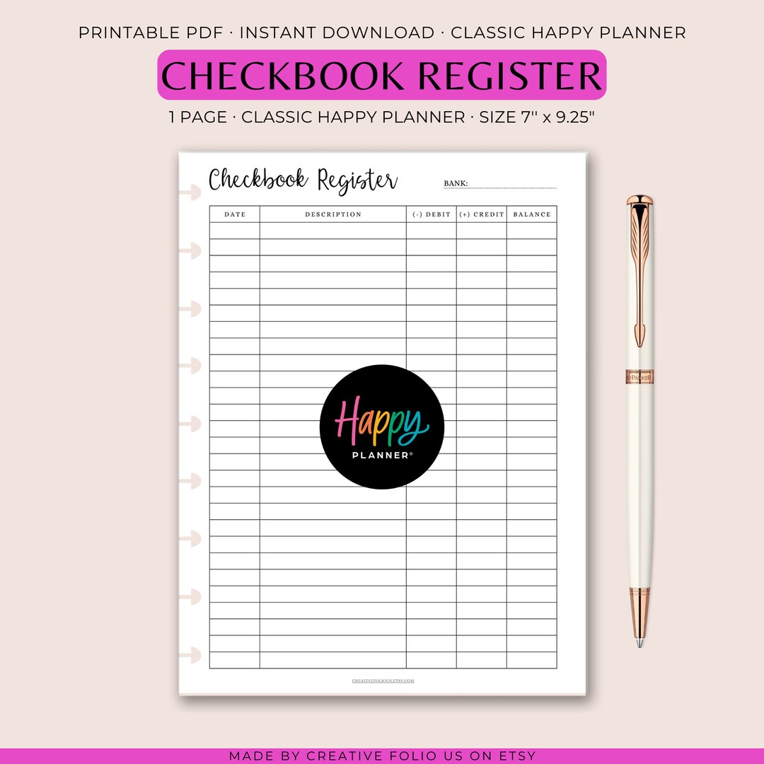 CHECKBOOK REGISTER Classic Planner Printable, Happy Planner Inserts ...