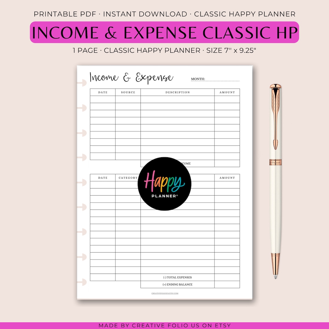 INCOME & EXPENSE Classic Planner Printable, Happy Planner Insert ...