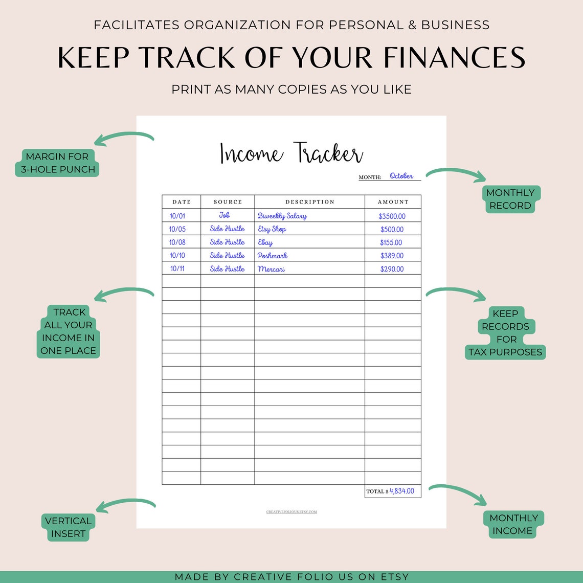 Income Tracker Sheet, Business Income, Financial Planner Printable ...
