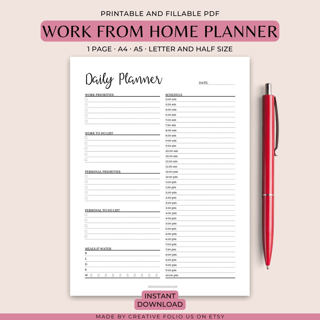 Work From Home Planner, Daily Planner, Productivity Planner, Office ...