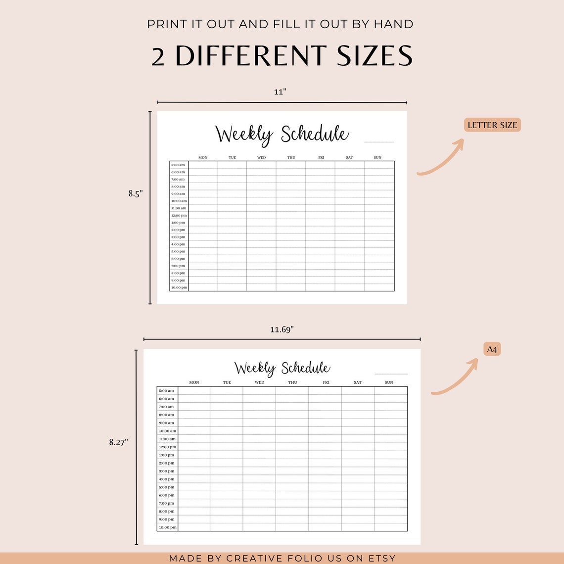 Hourly Weekly Schedule, Weekly Schedule Template, Desk Planner, Weekly ...