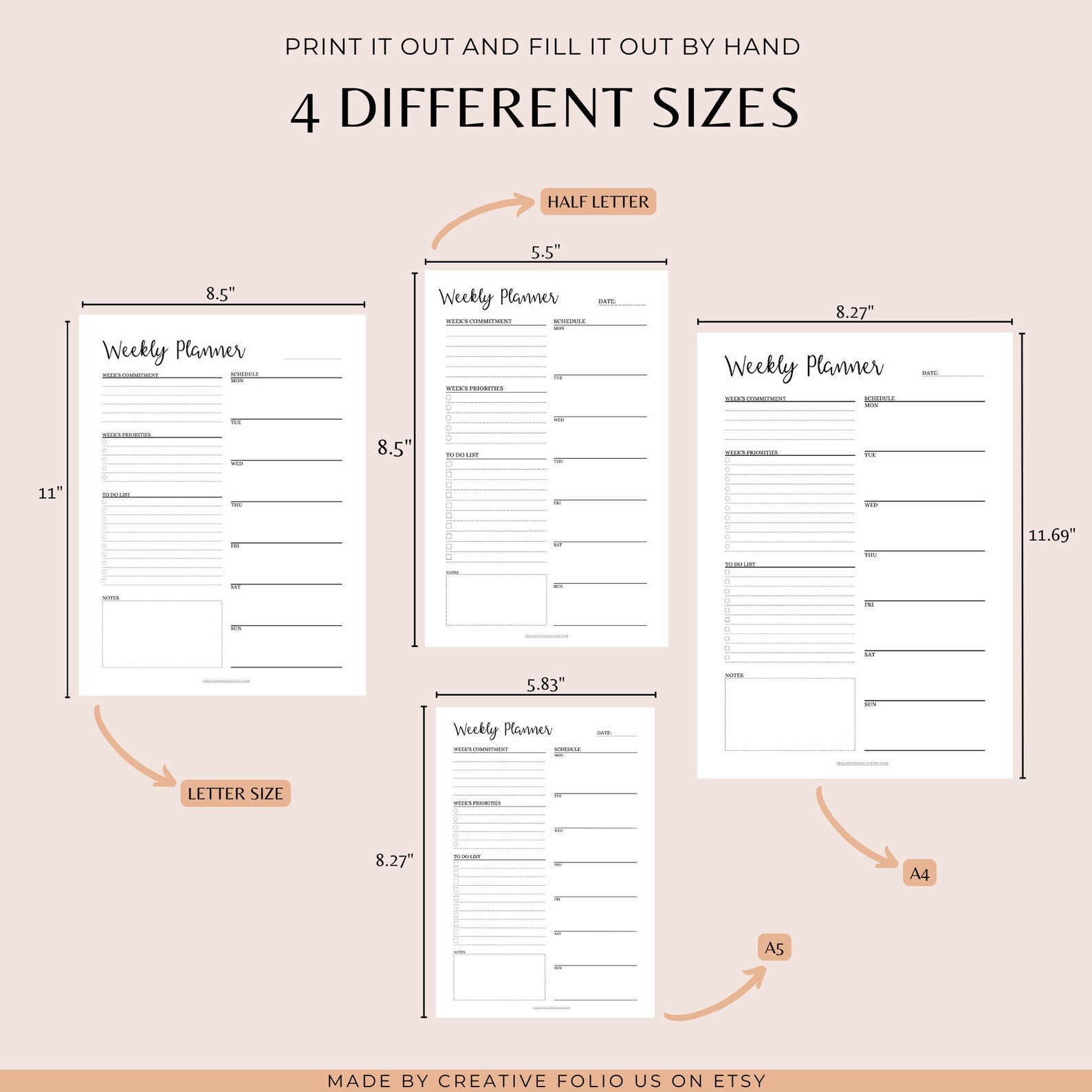 Weekly Planner, Printable Planner A5/a4/half Letter/letter Size ...