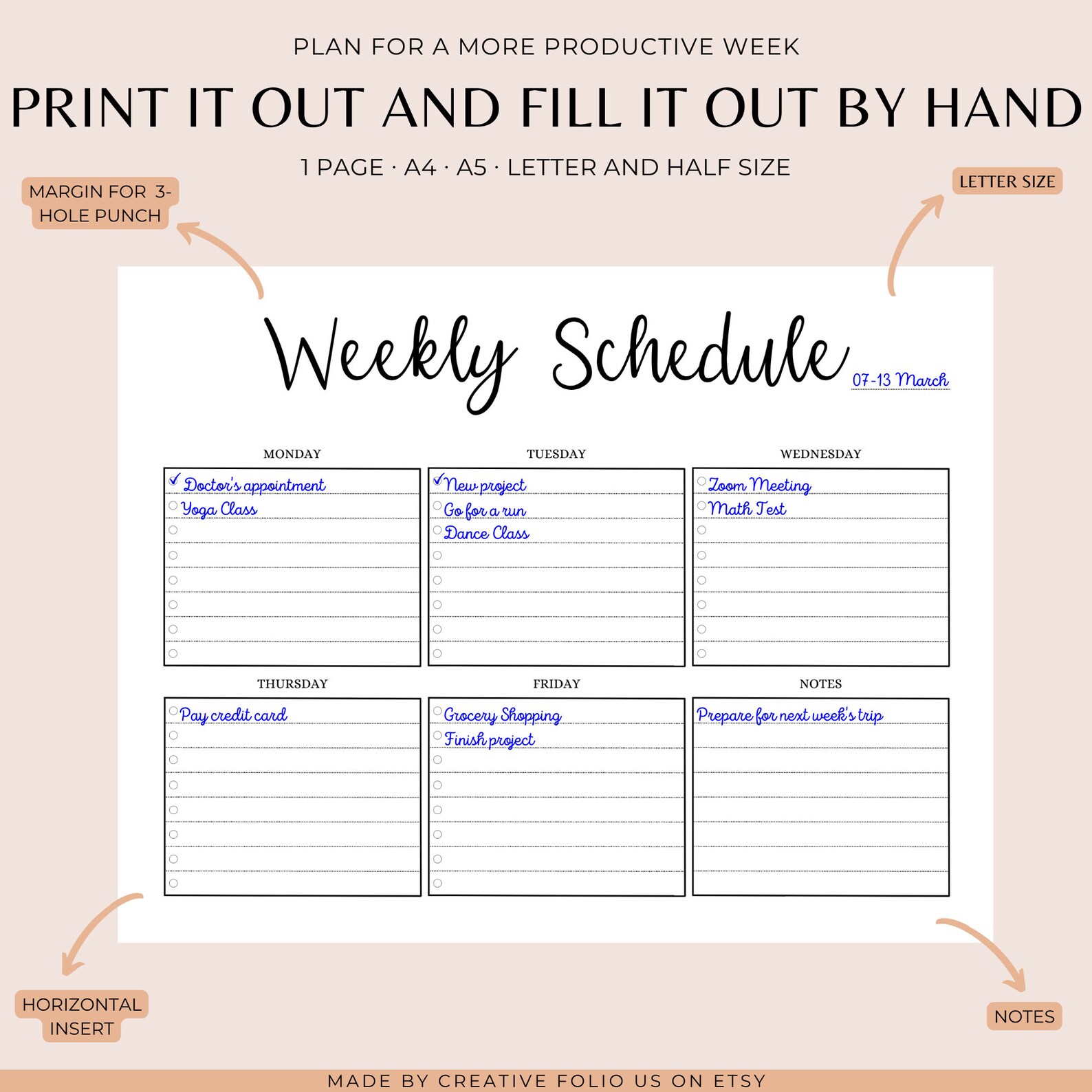 Five Day Weekly Planner Printable to Do List, Weekly Plan, Weekly ...