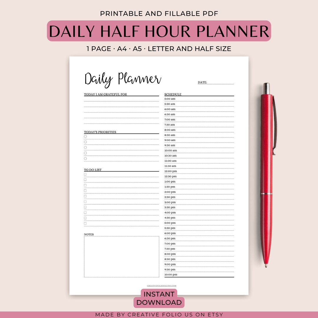 Daily Planner Printable, Productivity Planner, Work Day Schedule, Work ...
