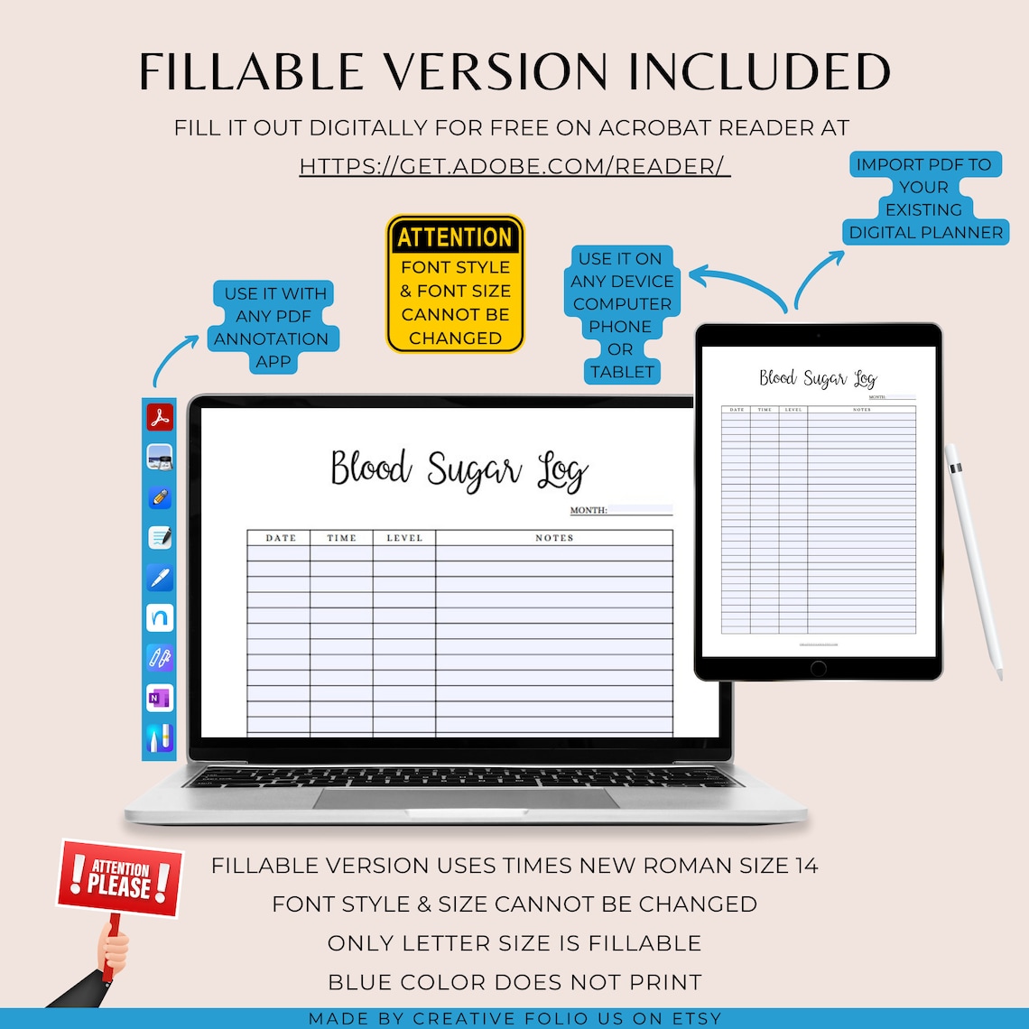 Printable Blood Sugar Log, Blood Sugar Tracker, Blood Glucose Tracker ...