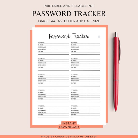 Password Tracker Printable Digital Download Password Keeper - Etsy