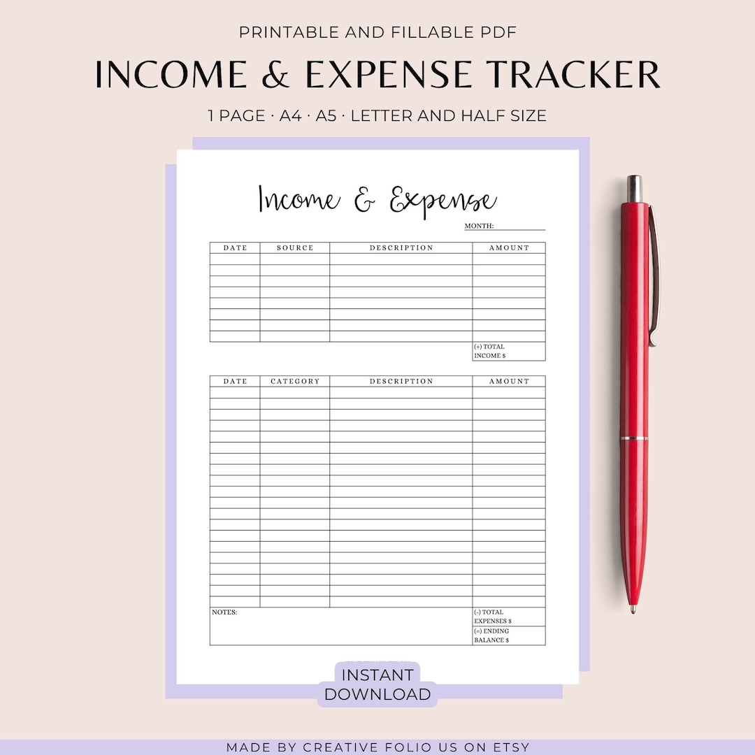Income Tracker, Expense Tracker Printable, Finance Tracker, Spending ...