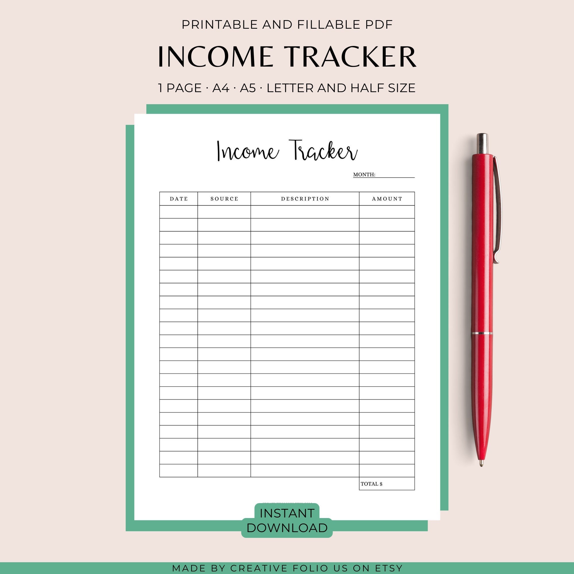 Income Tracker Sheet Business Income Financial Planner - Etsy
