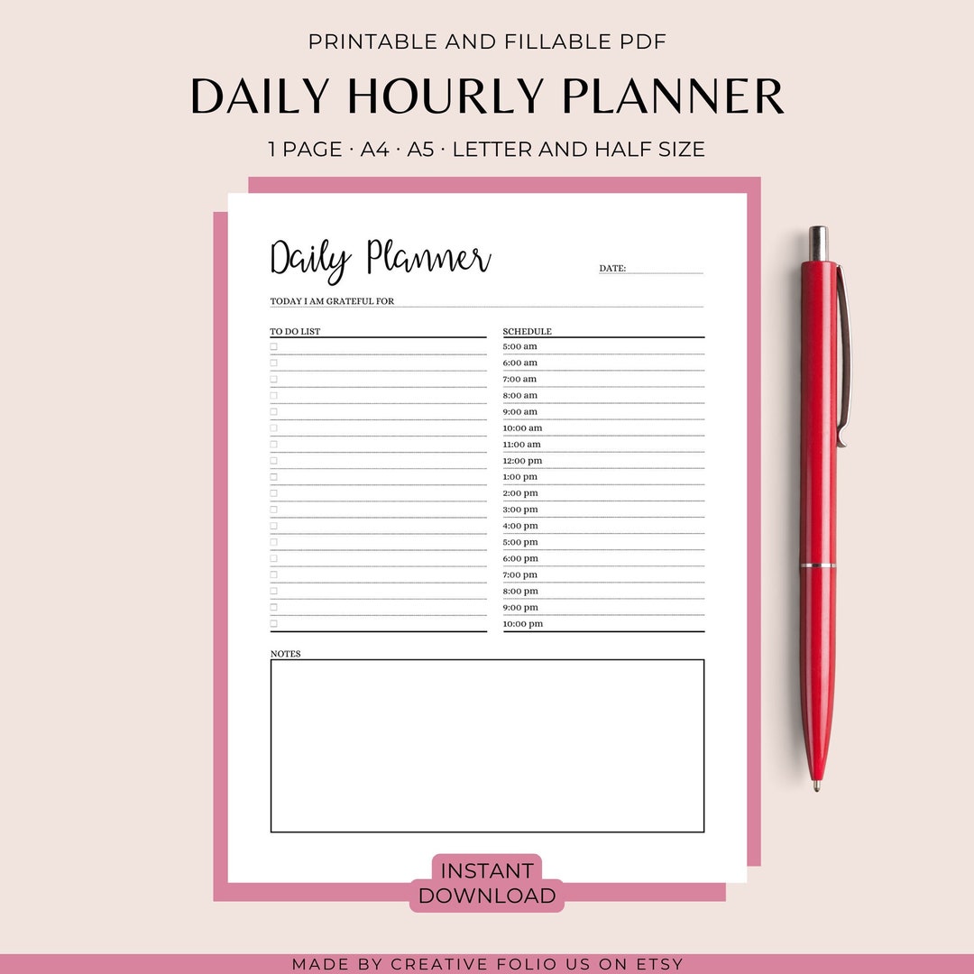 Daily Hourly Planner Printable, Daily to Do List, Productivity Planner ...