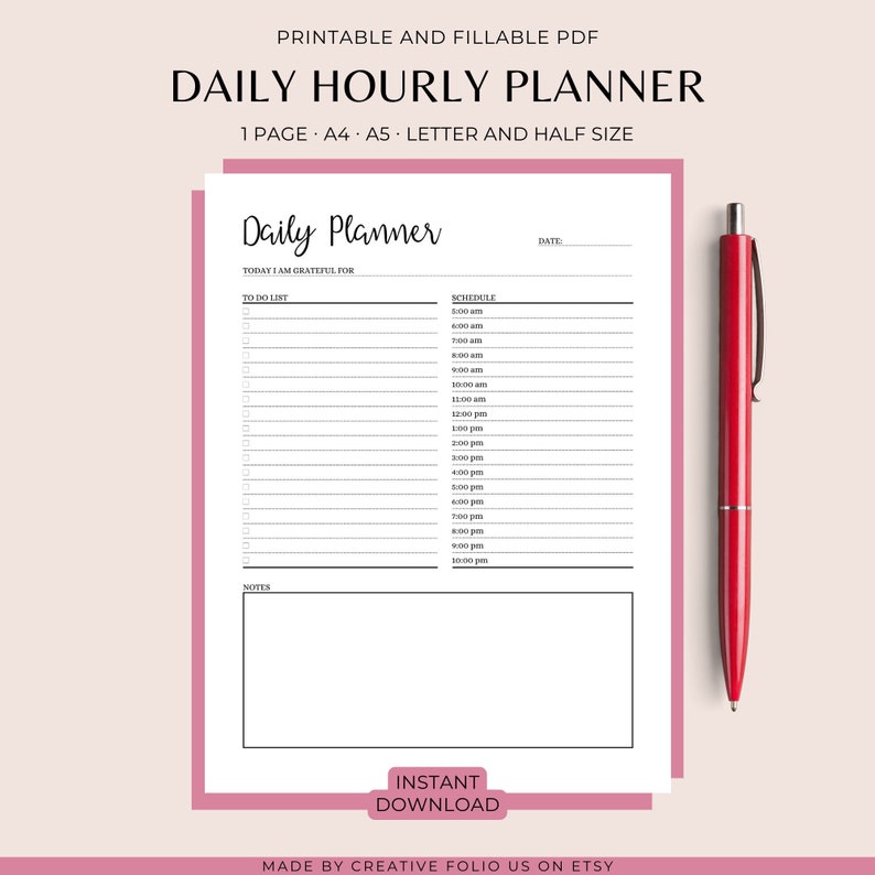 Daily Hourly Planner Printable, Daily to Do List, Productivity Planner ...