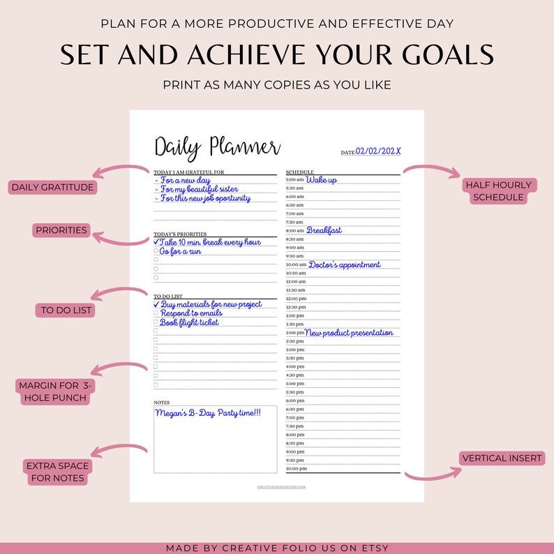 Daily Planner Printable, Productivity Planner, Work Day Schedule, Work ...