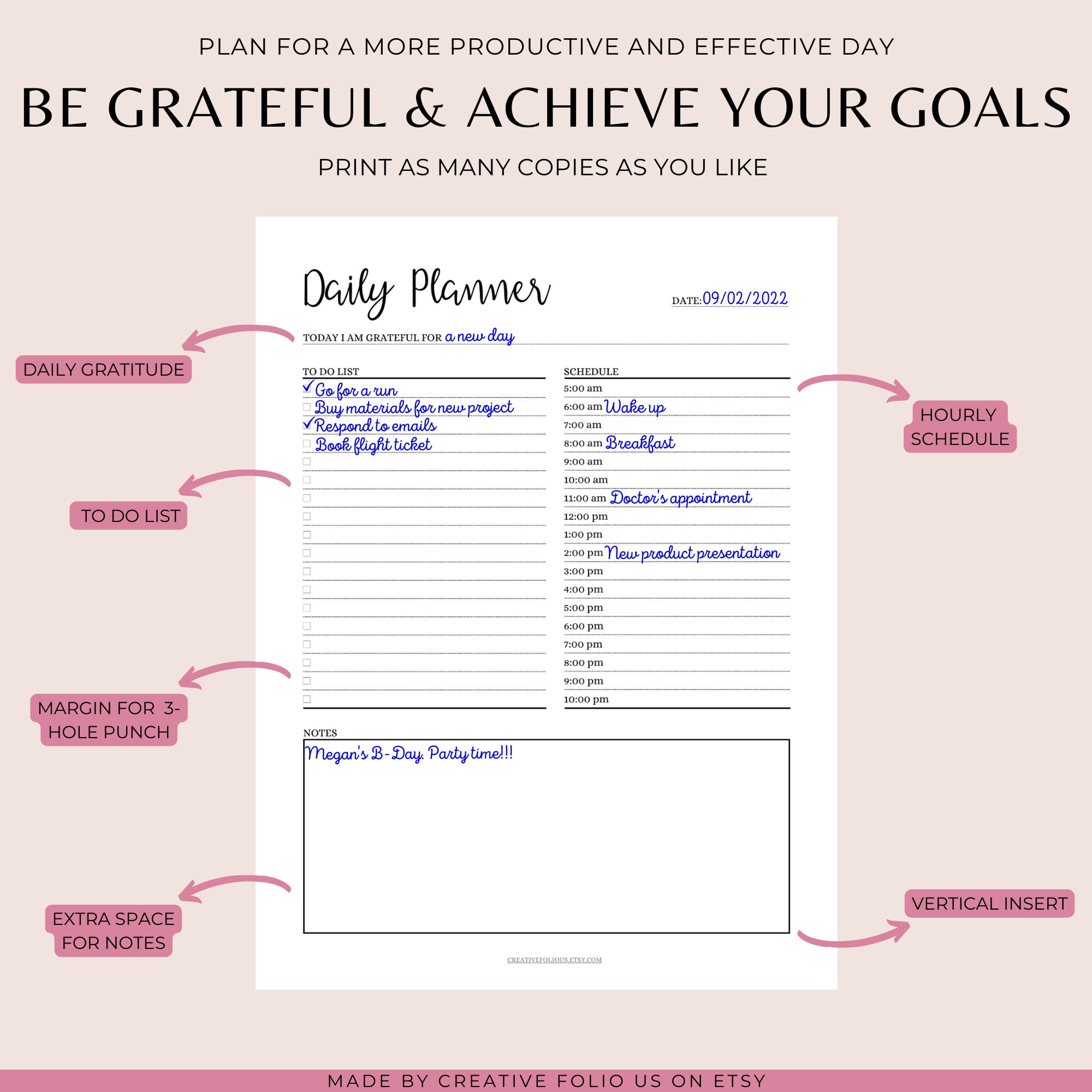 Daily Hourly Planner Printable, Daily to Do List, Productivity Planner ...