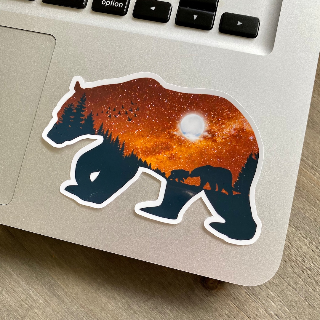 STC-051 Alaska Night Sky Brown Bear Sticker, Alaska Wilderness Sticker ...