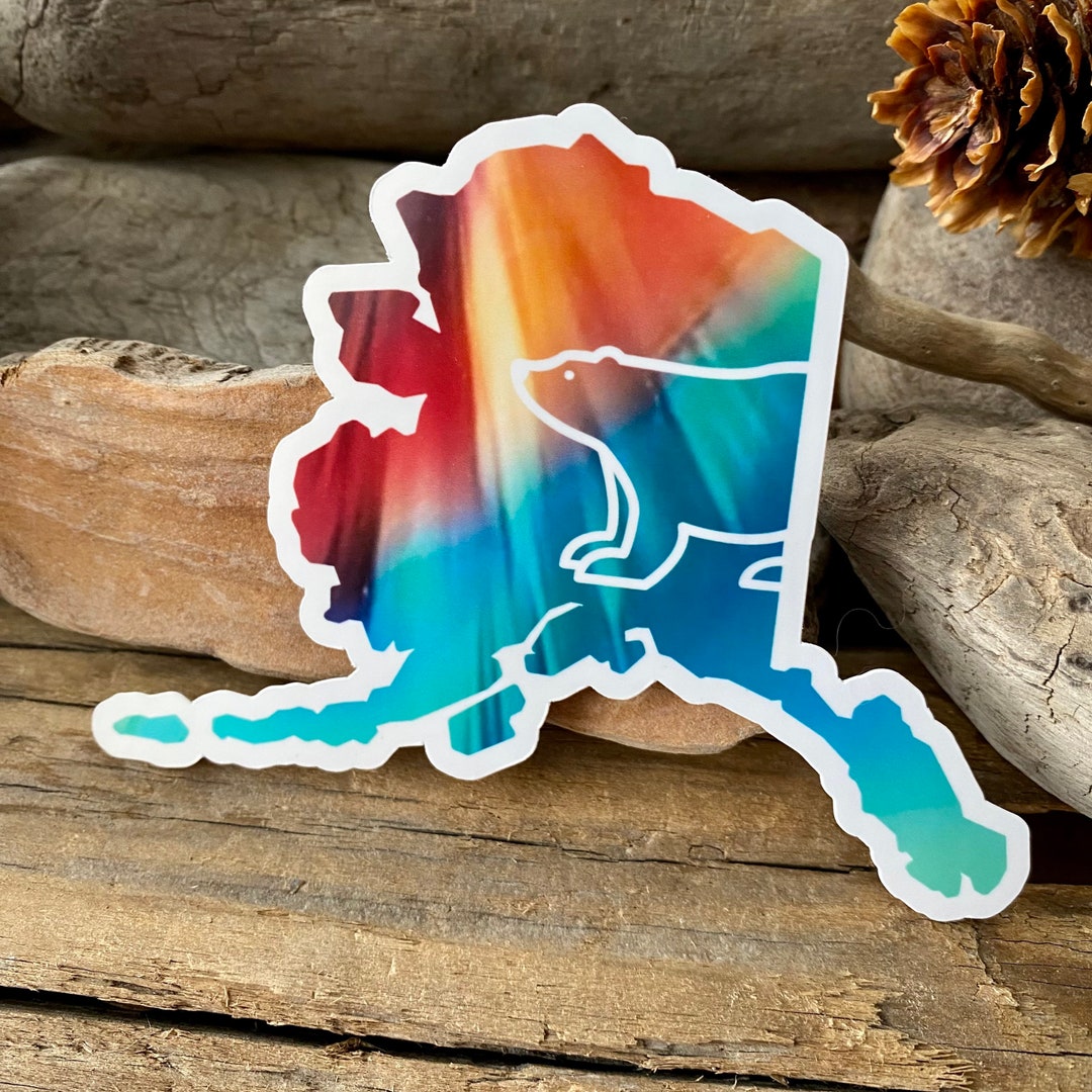 STC-075 Alaska Aurora Borealis State Map Sticker, Alaska Northern ...