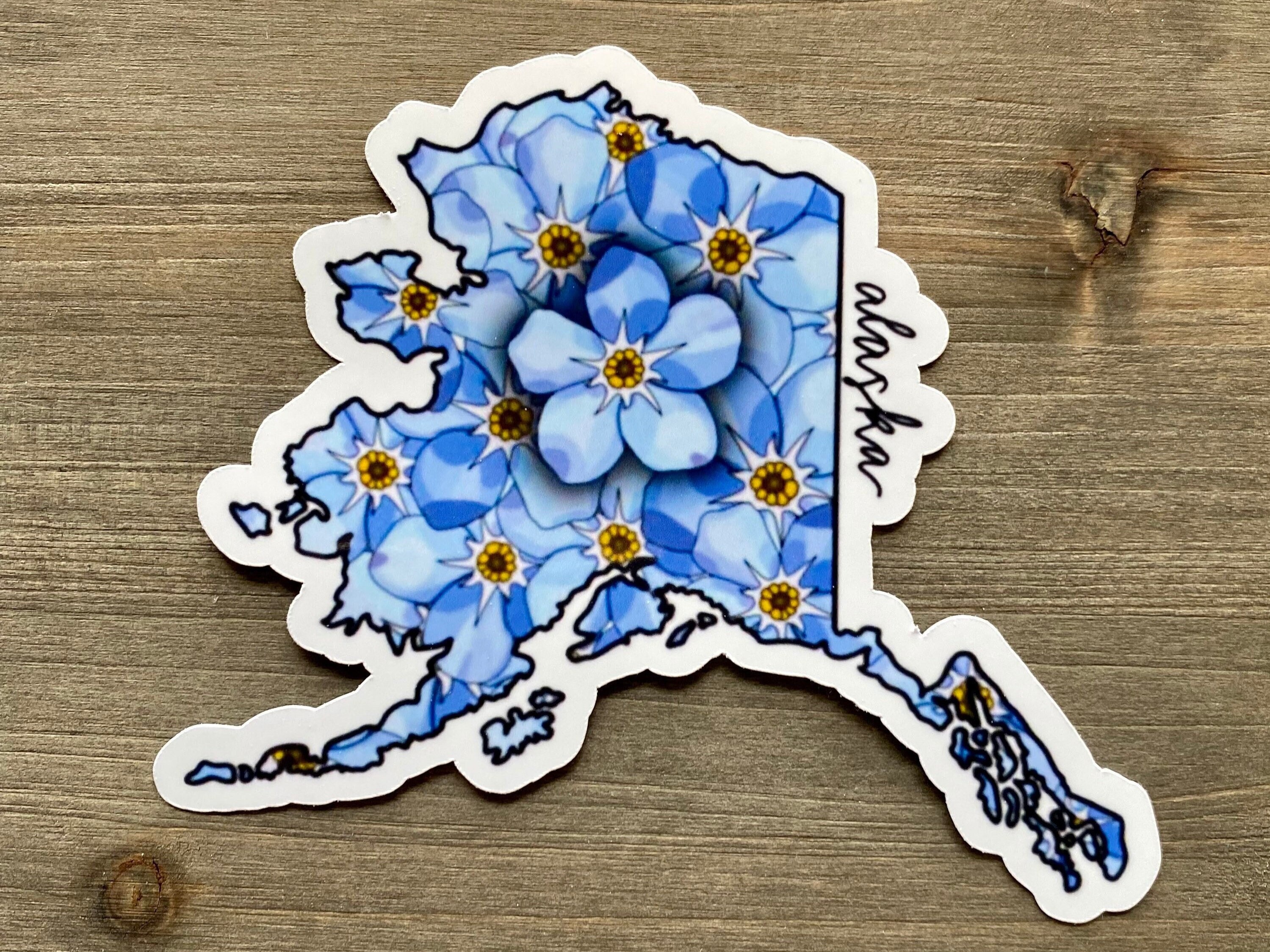 STC-174 Alaska Forget-me-not Map Sticker, Alaska State Flower Sticker ...