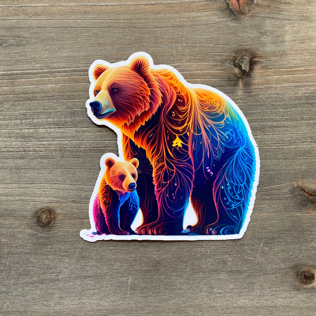 STC•193 Alaska Brown Bear Family Sticker, Colorful Bear Art Sticker, Alaska Brown Bears, Alaska ...