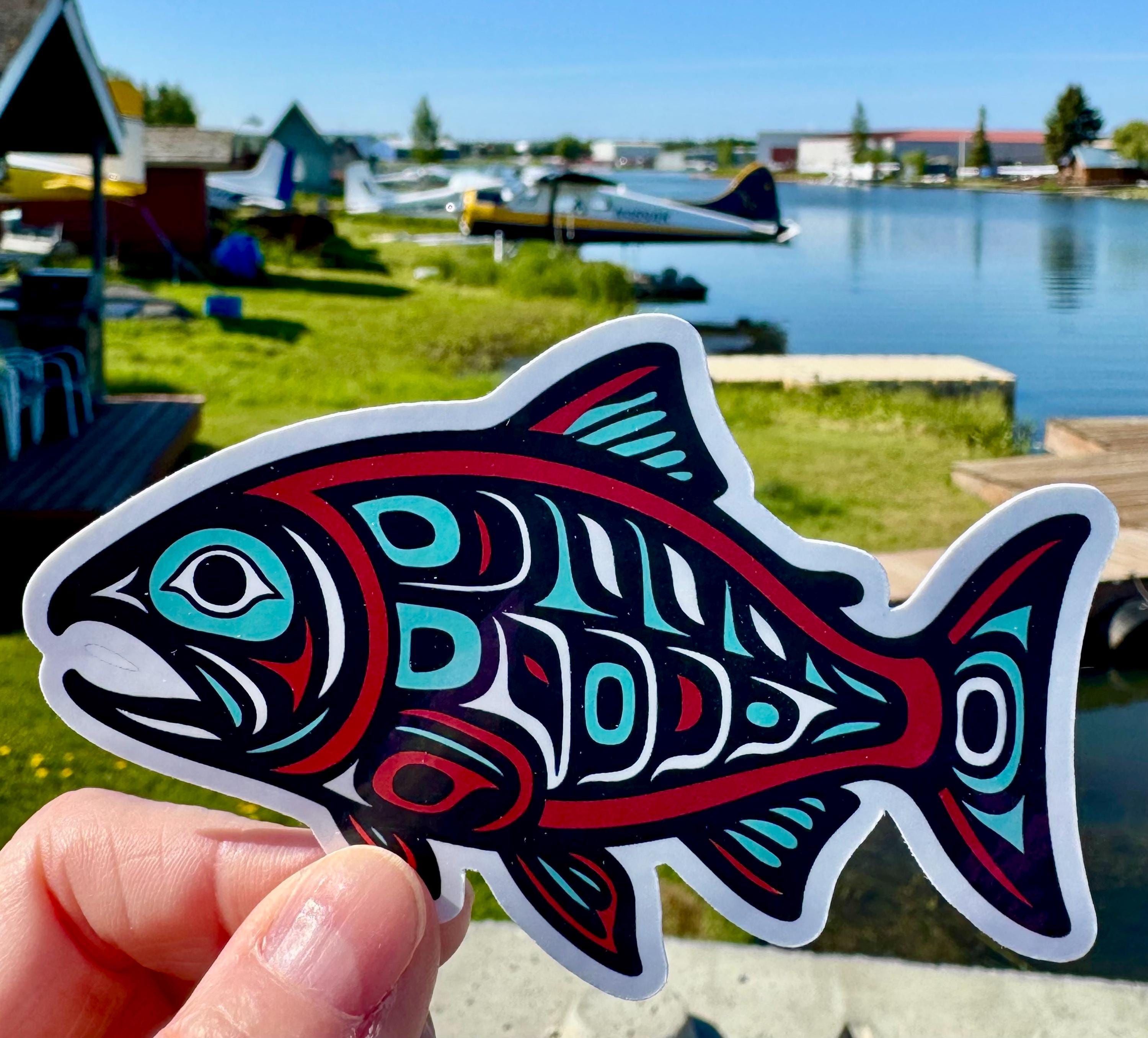 STC-131 Alaska Cultural Art Salmon Sticker, Pacific Northwest Salmon ...