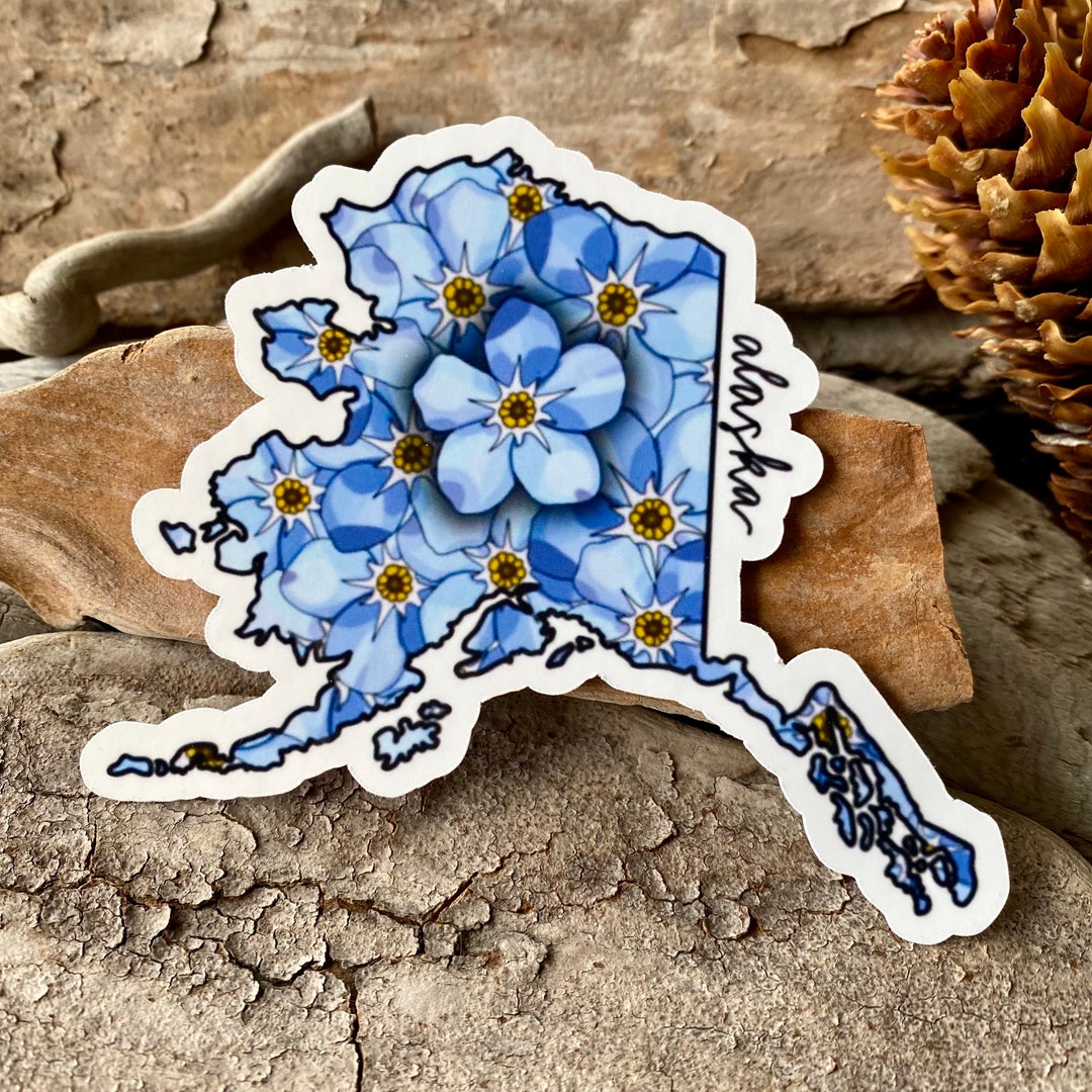 STC-174 Alaska Forget-me-not Map Sticker, Alaska State Flower Sticker ...