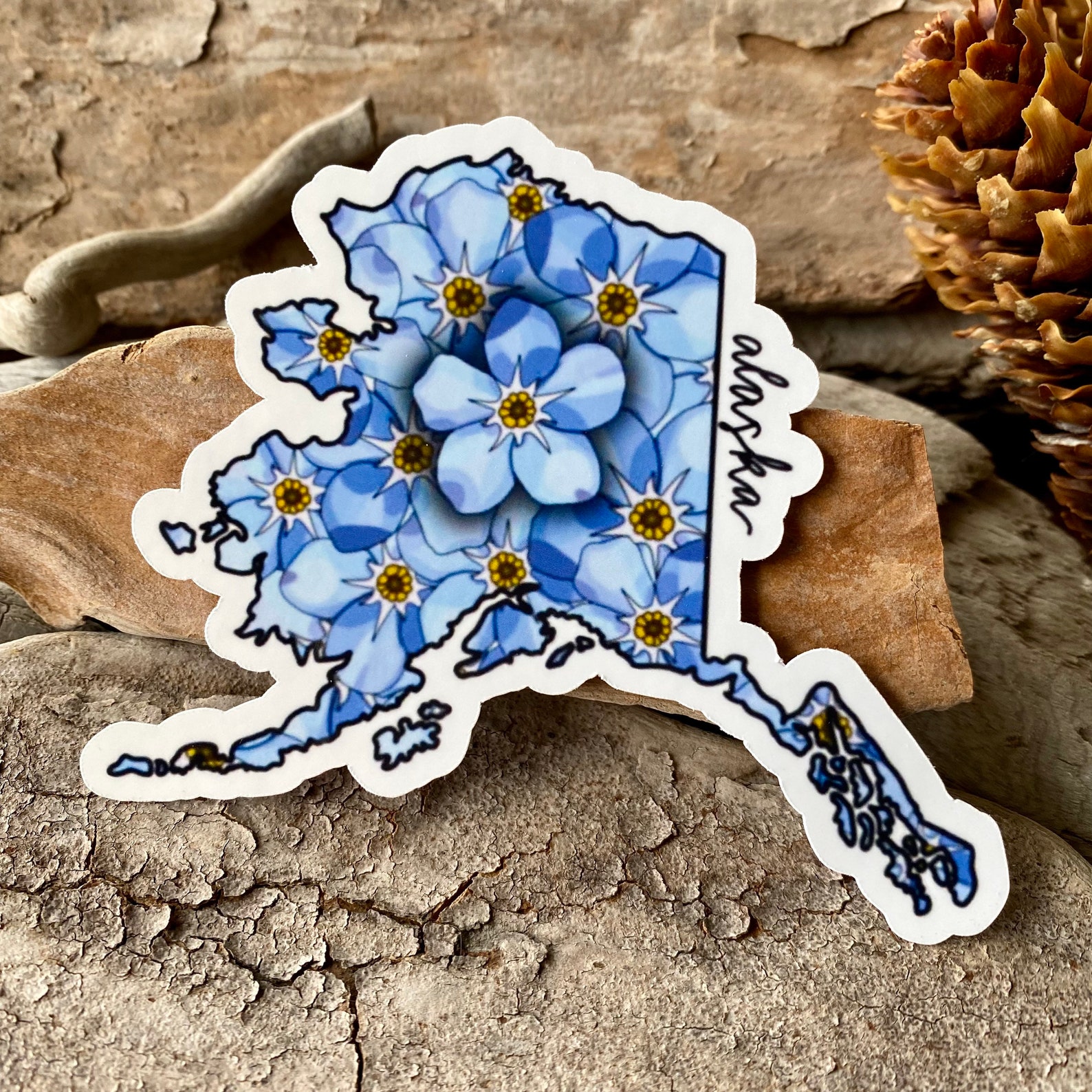 STC-174 Alaska Forget-me-not Map Sticker, Alaska State Flower Sticker ...