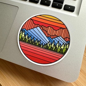 STC-074 Abstract Mountain Scene Sticker, Adventure Sticker, Hiking ...