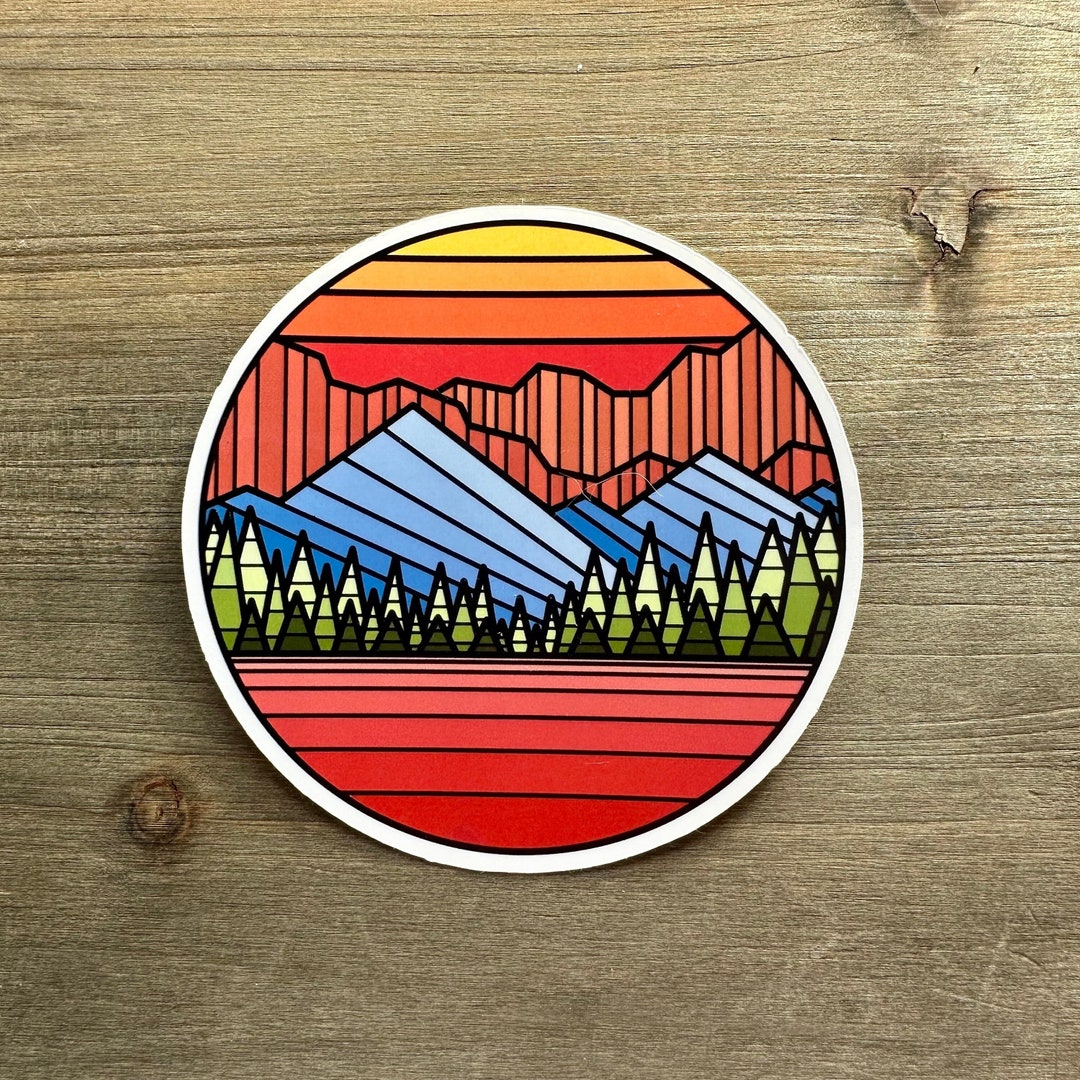 STC-074 Abstract Mountain Scene Sticker, Adventure Sticker, Hiking ...