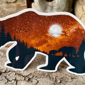 STC-051 Alaska Night Sky Brown Bear Sticker, Alaska Wilderness Sticker ...