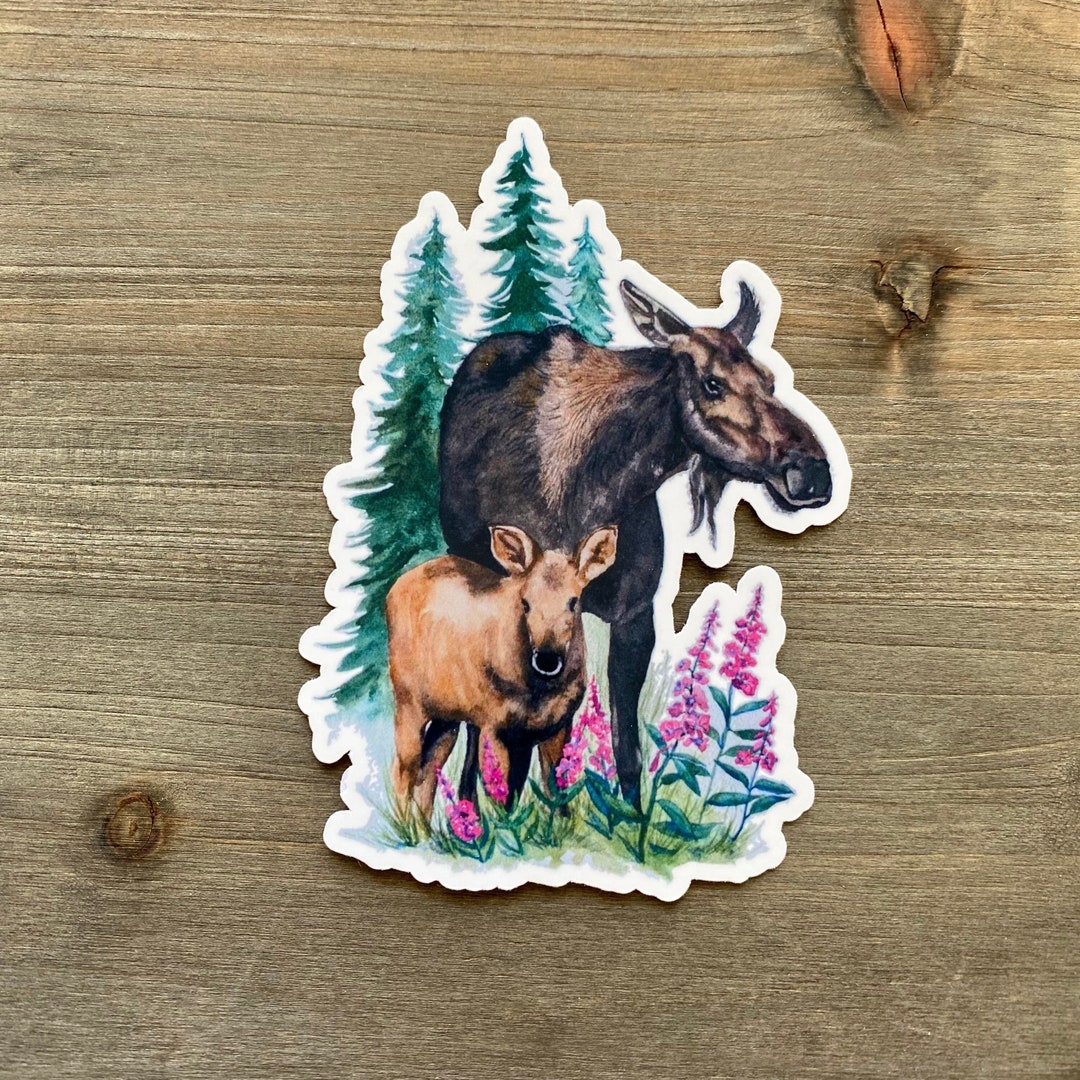 STC-225 Alaska Moose Family Sticker, Alaska National Parks, Wildlife ...