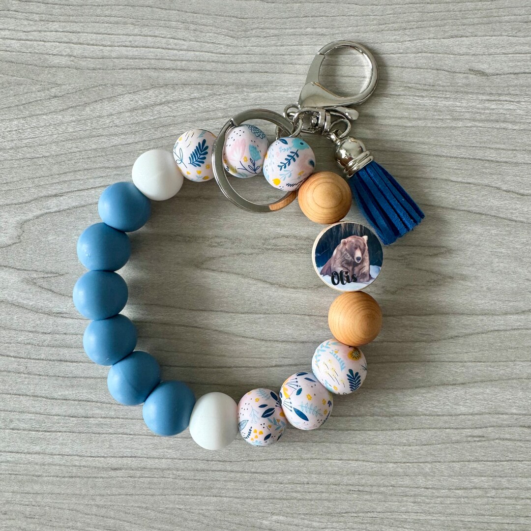 STC-KC1 "480 Otis" Bear Keychain, Silicone Bead Wristlet Keyring, Fat ...