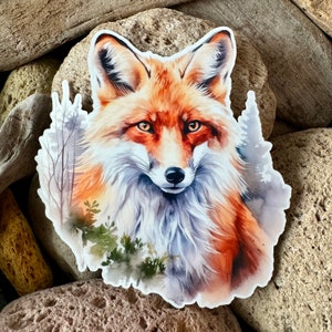 STC-134 Red Fox Portrait Sticker, Arctic Fox Sticker, Red Fox Art ...