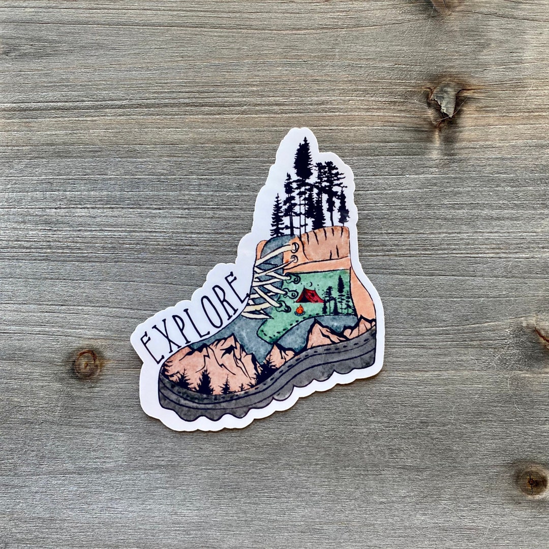STC-126 Hiking Boot Sticker, Explore Sticker, Hiking Sticker, Adventure ...