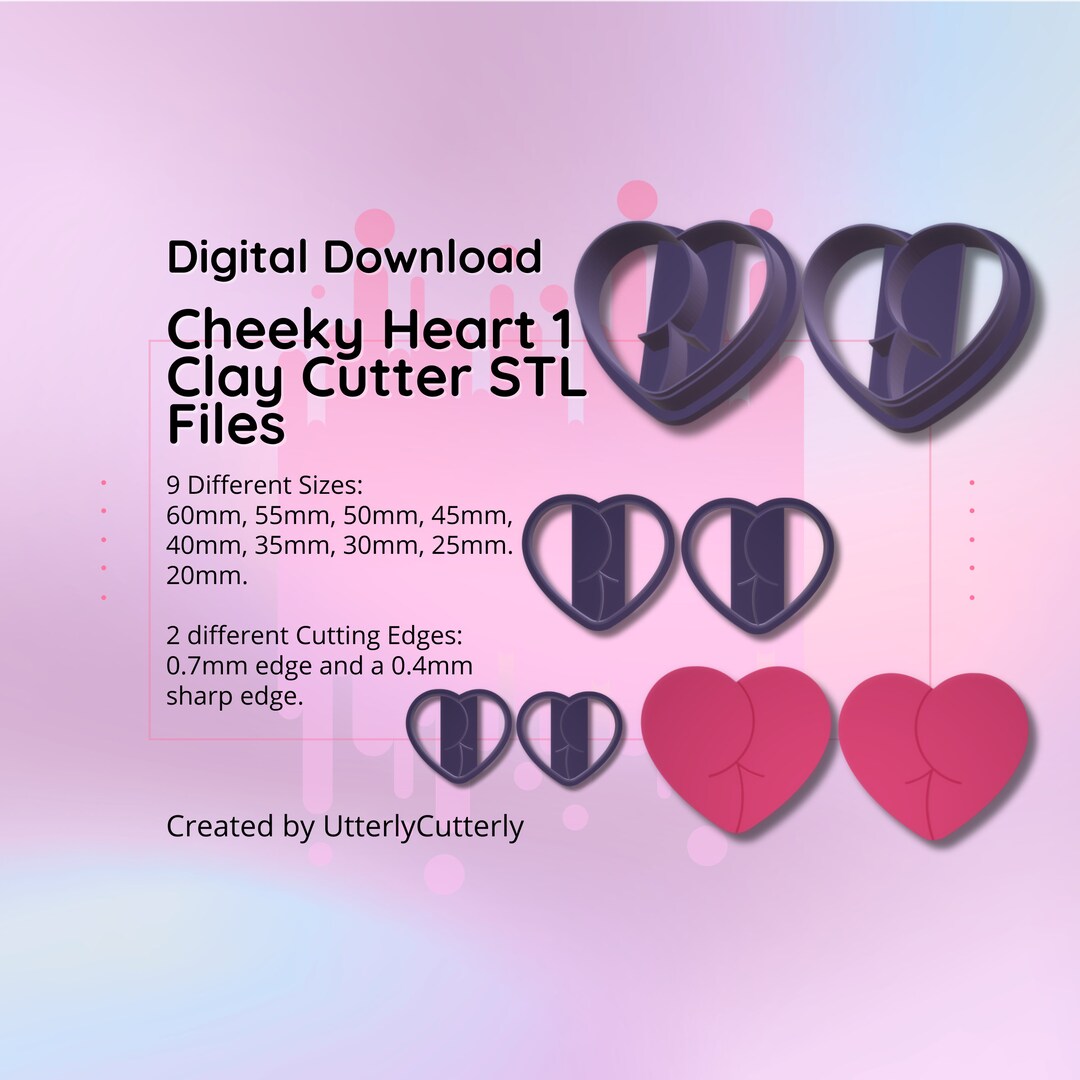 Clay Cutter STL File Cheeky Heart 1- Earring Digital File Download- 9 ...