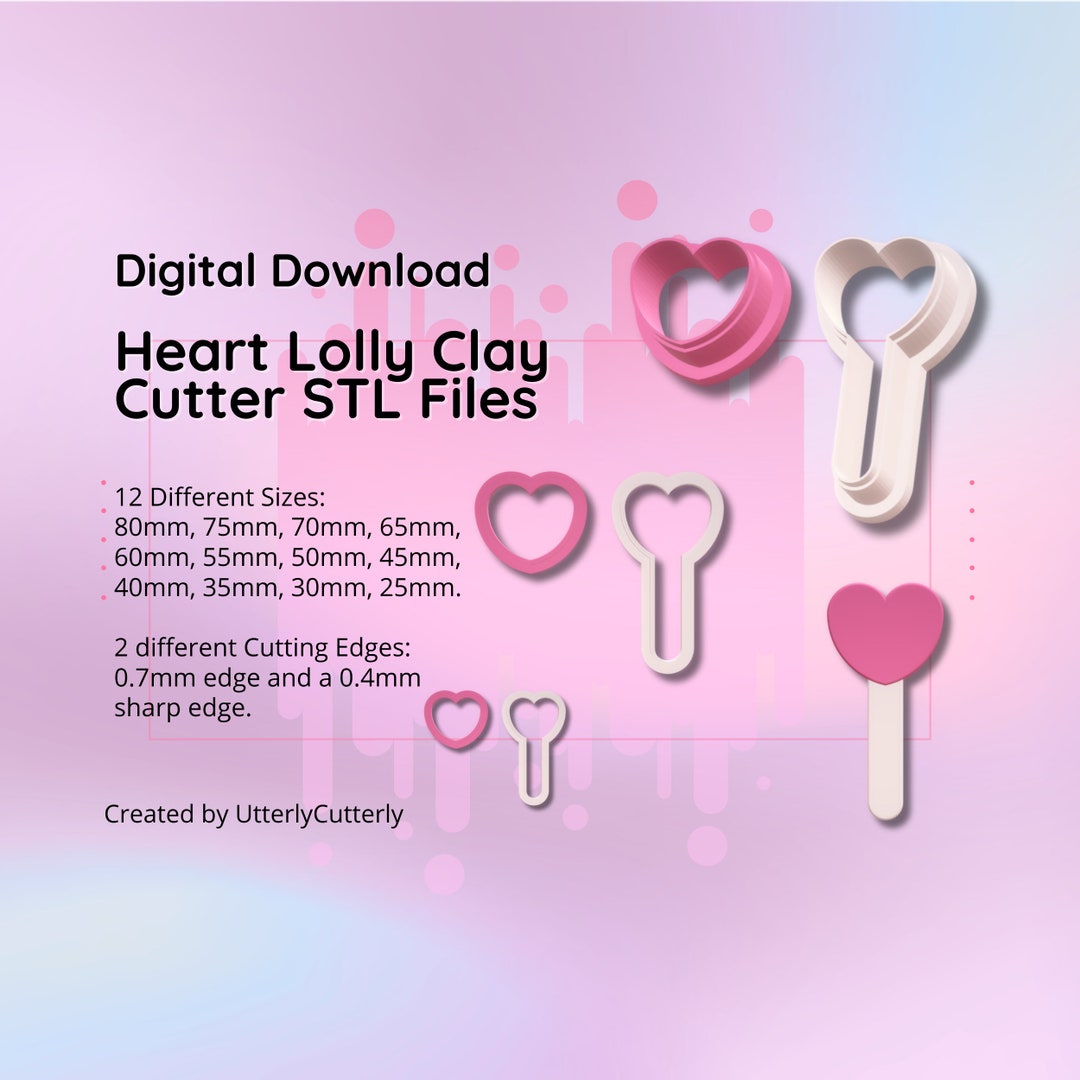 Clay Cutter STL File Heart Lolly- Candy Sucker Shape Earring Digital ...