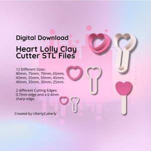 Clay Cutter STL File Heart Lolly- Candy Sucker Shape Earring Digital ...