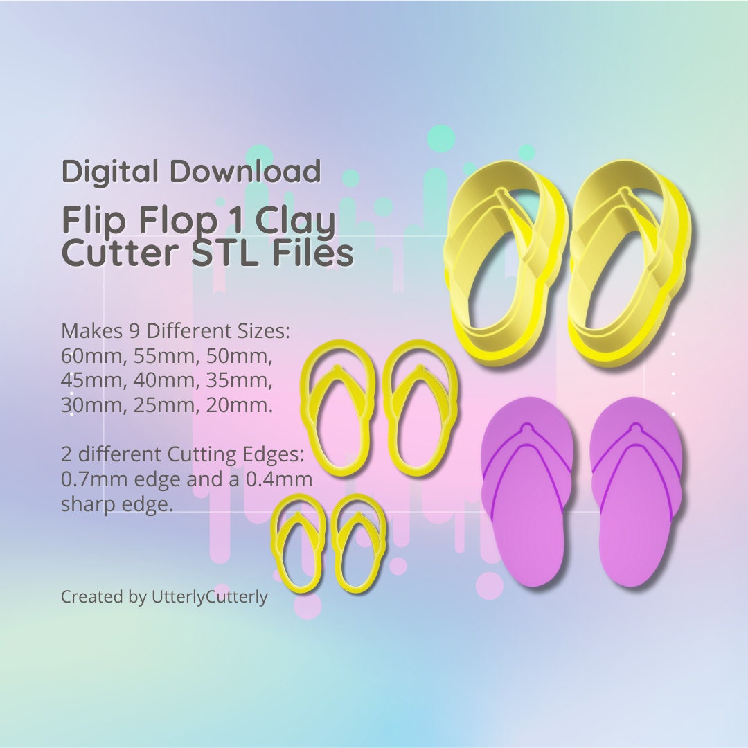 Flipflop 1 Clay Cutter - Earring STL Digital File Download- 9 Sizes and ...