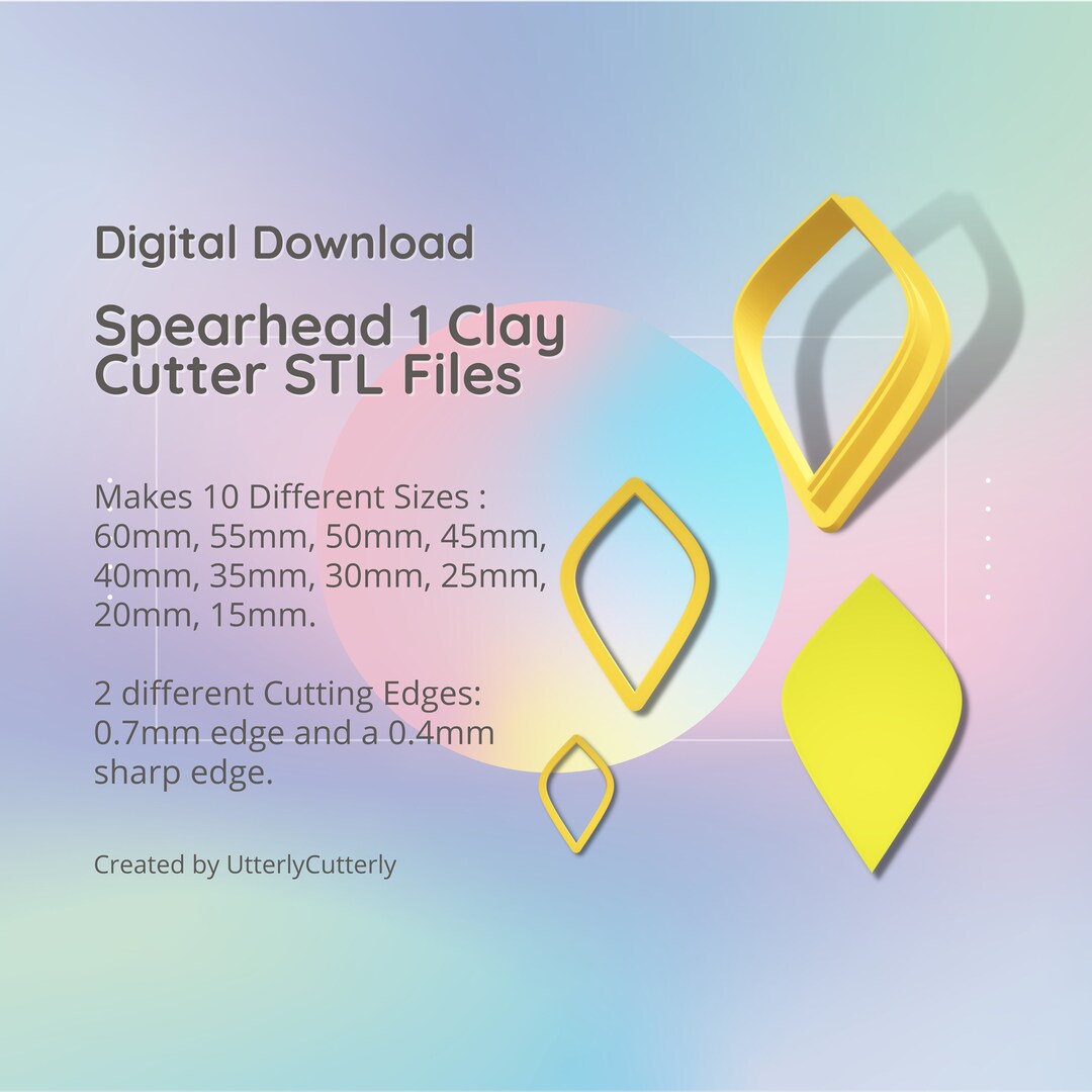 Spearhead 1 Clay Cutter - STL Digital File Download- 10 Sizes and 2 ...