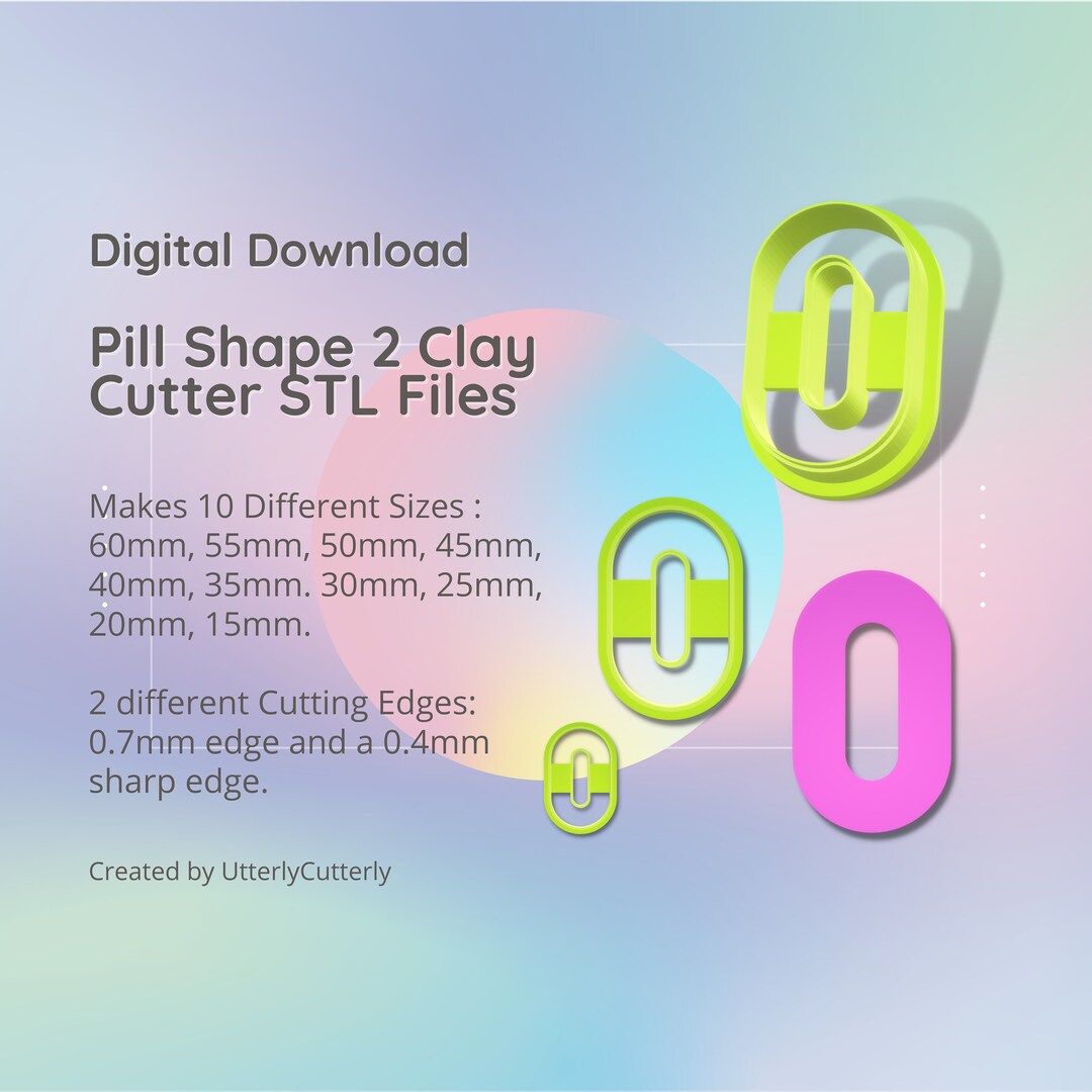 Pill Shape 2 Clay Cutter - Donut STL Digital File Download- 10 Sizes ...