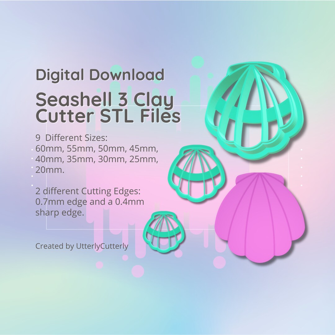 Seashell 3 Clay Cutter - Mermaid STL Digital File Download- 9 Sizes and ...