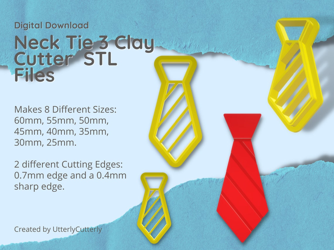 Neck Tie 3 Clay Cutter - School STL Digital File Download- 8 Sizes and ...