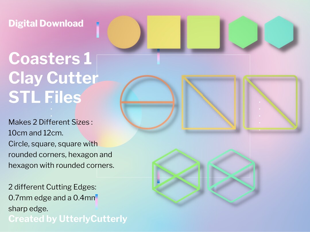 Coasters 1 Cutter - Digital File Download- 5 Designs, 2 Sizes and 2 ...