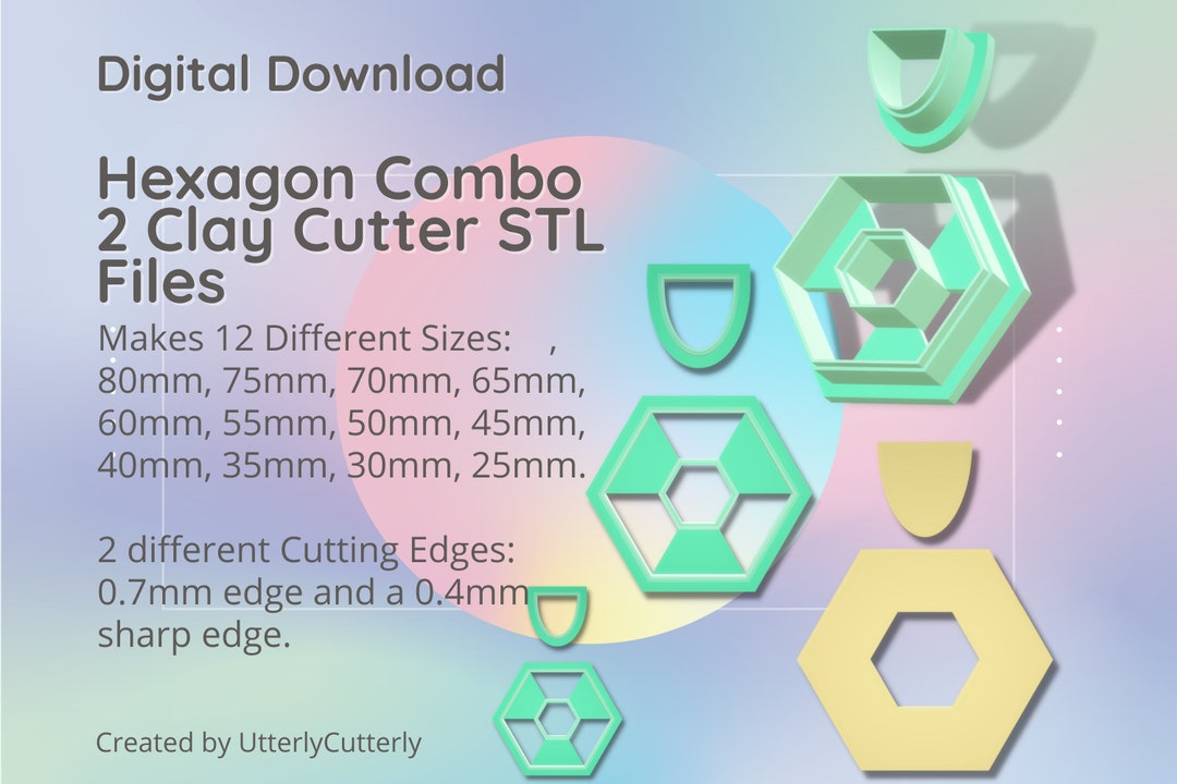 Hexagon Combo 2 Clay Cutter - Geometric STL Digital File Download- 12 ...