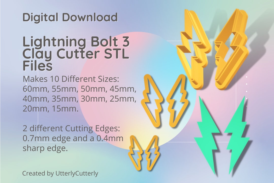 Lightning Bolt 3 Clay Cutter - STL Digital File Download- 10 Sizes and ...