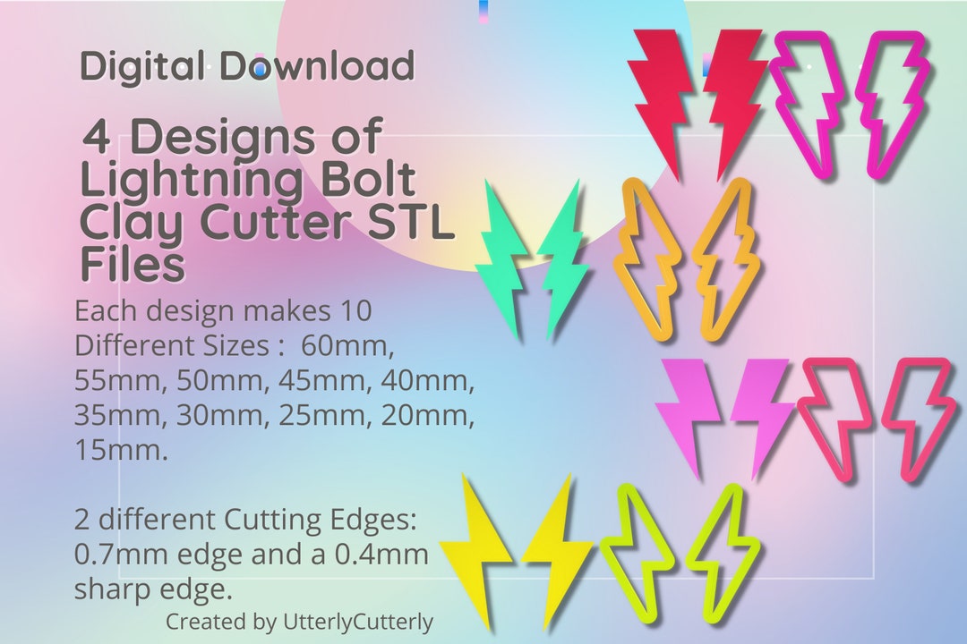 4 Designs of Lightning Bolt Clay Cutter - STL Digital File Download- 10 ...