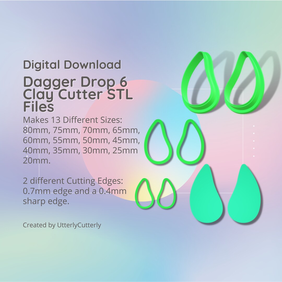 Dagger Drop 6 Clay Cutter - STL Digital File Download- 13 Sizes and 2 Cutter Versions Earrings ...
