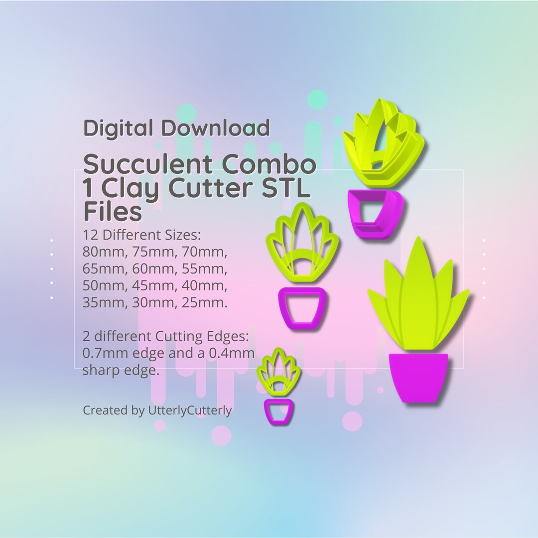 Clay Cutter STL File - Succulent Combo 1- Earring Digital File Download ...