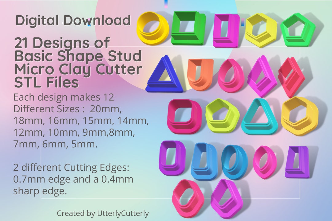 21 Designs Basic Shapes Stud Micro Clay Cutter STL Digital File ...